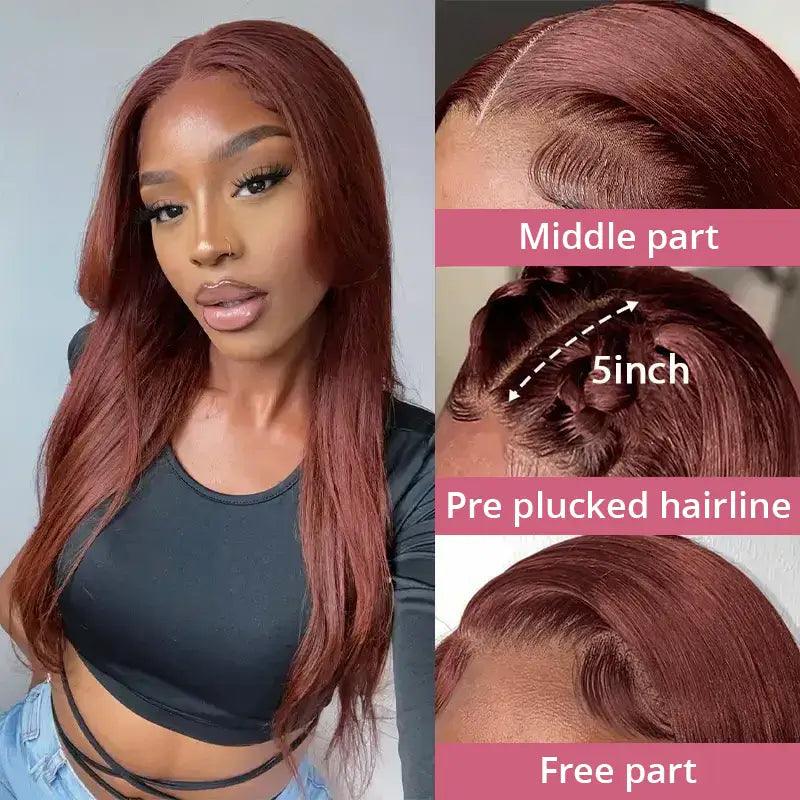 7x5 Glueless Wig Wear Go Reddish Brown Colored Straight Human Hair ...