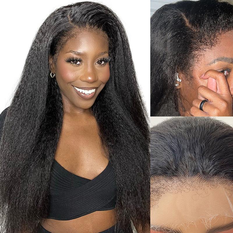 Limited Offer 4C Edges Wig Kinky Straight 13x4HD Lace Front Wigs With ...